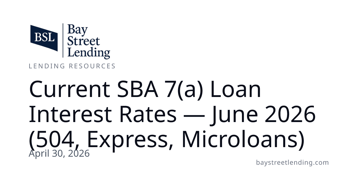 Current SBA 7(a) Loan Rates June 2026: 9–11.5% APR, 504 & Express
